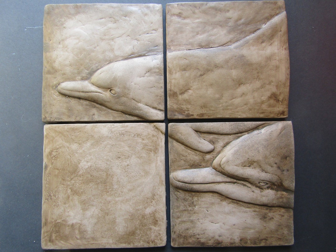 Dolphin Sculpture Concrete Tile Bas Relief Art Mural - Etsy