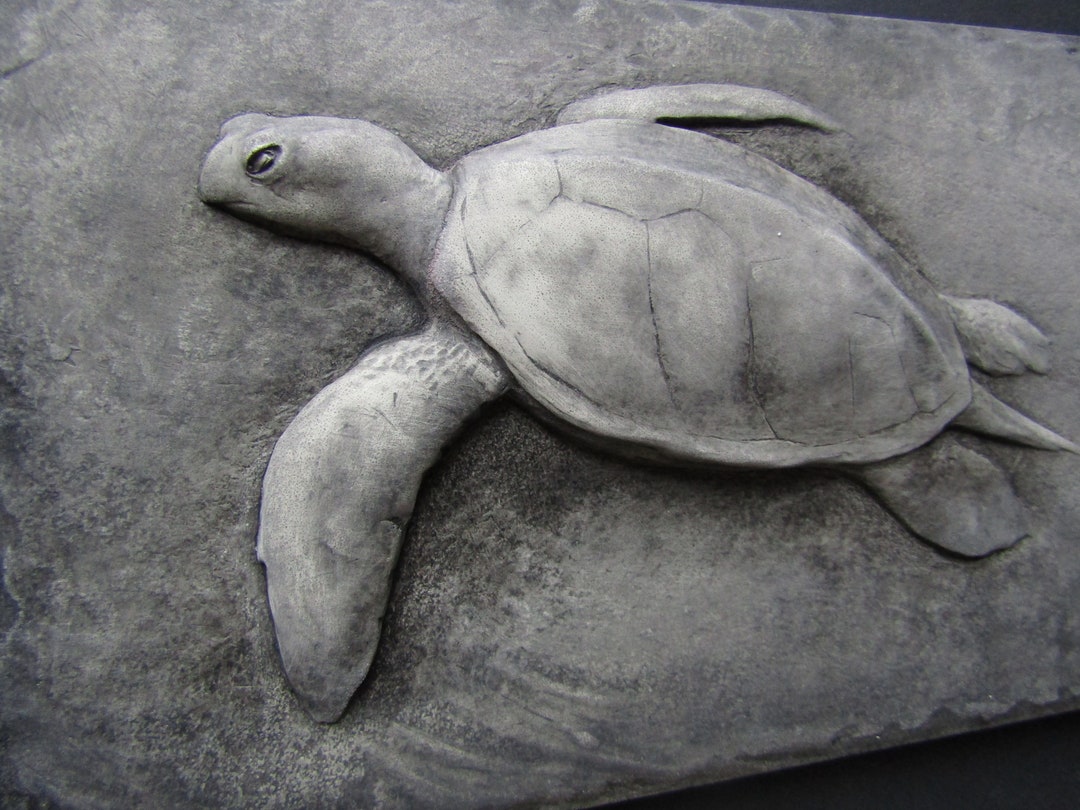 Concrete Gliding Green Sea Turtle Relief Tile #1 - Etsy