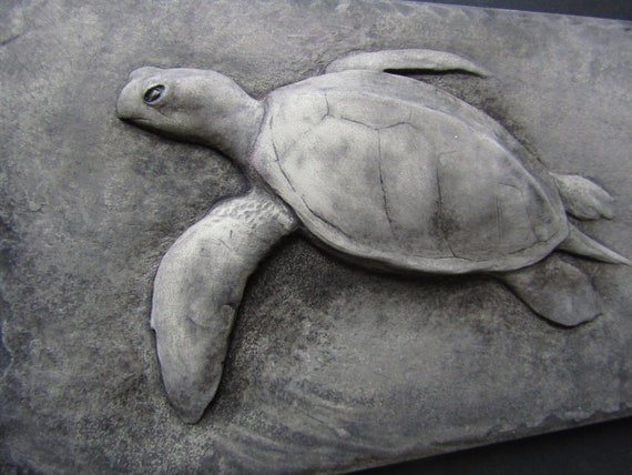 Concrete Gliding Green Sea Turtle Relief Tile 1 | Etsy