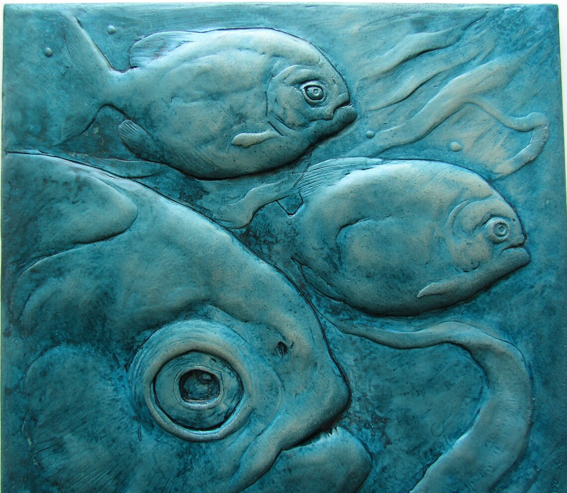 Piranha Concrete Bas Relief Art Tile ' Three Amigos' - Etsy