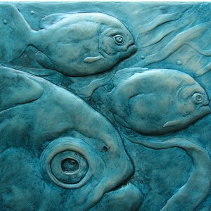 Piranha Concrete Bas Relief Art Tile ' Three Amigos' - Etsy
