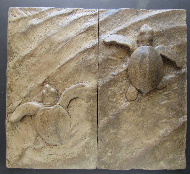 Turtle Hatchling2 Concrete Bas Relief Art Tile | Etsy
