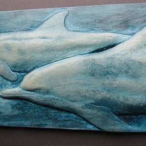 Concrete Bas Relief Dolphin Pair Art Tile - Etsy