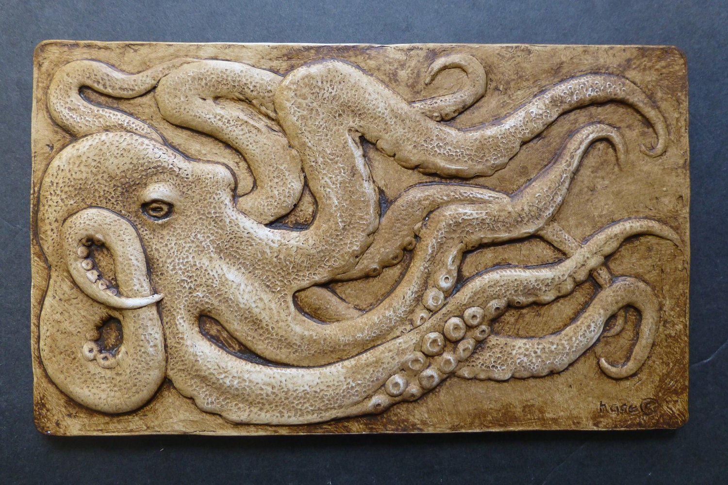Octopus Decorative Hand Made Sculpture Tile Ocean Art | Etsy