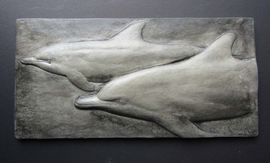Concrete Bas Relief Dolphin Pair Art Tile - Etsy