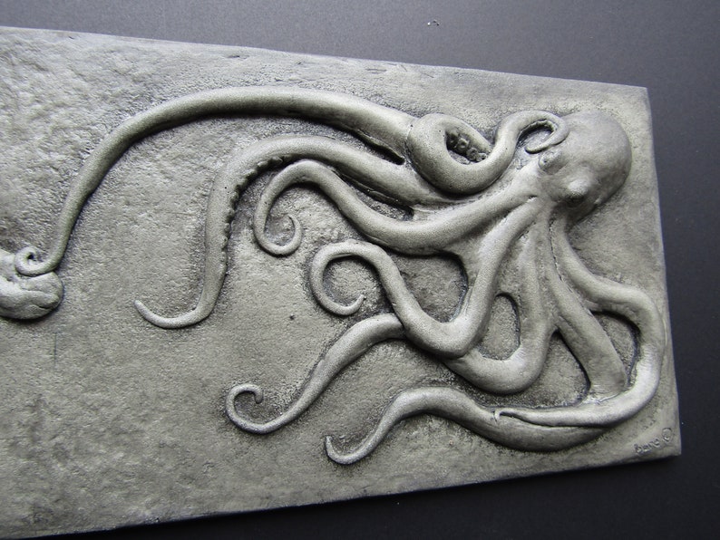 Octopus With Oyster Concrete Art Tile Relief Sculpture - Etsy