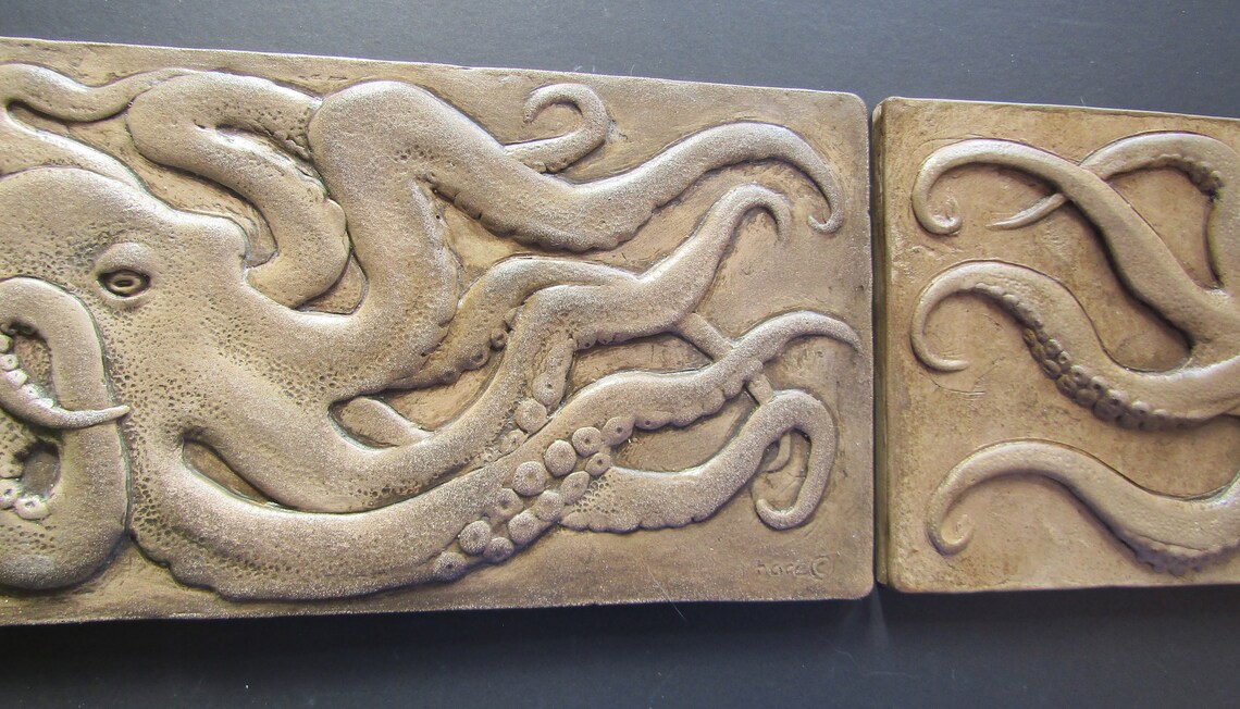 Octopus Pair Waterproof Concrete Wall Sculpture Relief Tiles - Etsy