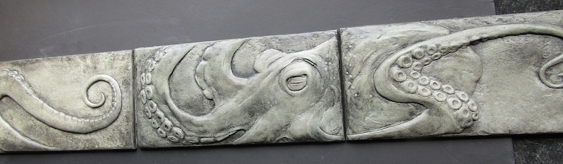Octopus Concrete Triptych Art Relief Sculpture Tile - Etsy