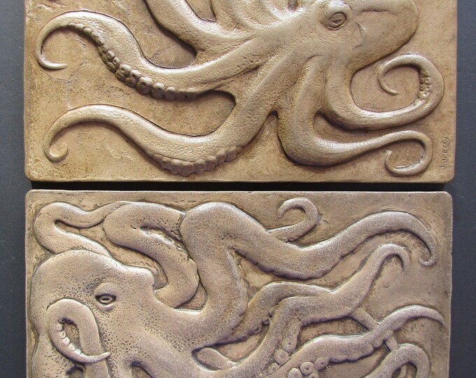 Octopus Pair Waterproof Concrete Wall Sculpture Relief Tiles | Etsy