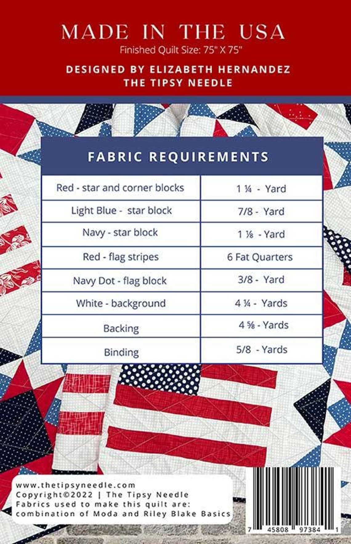 Made in the USA TTN 112 the Tipsy Needle Finished Size 75" X 75 ...
