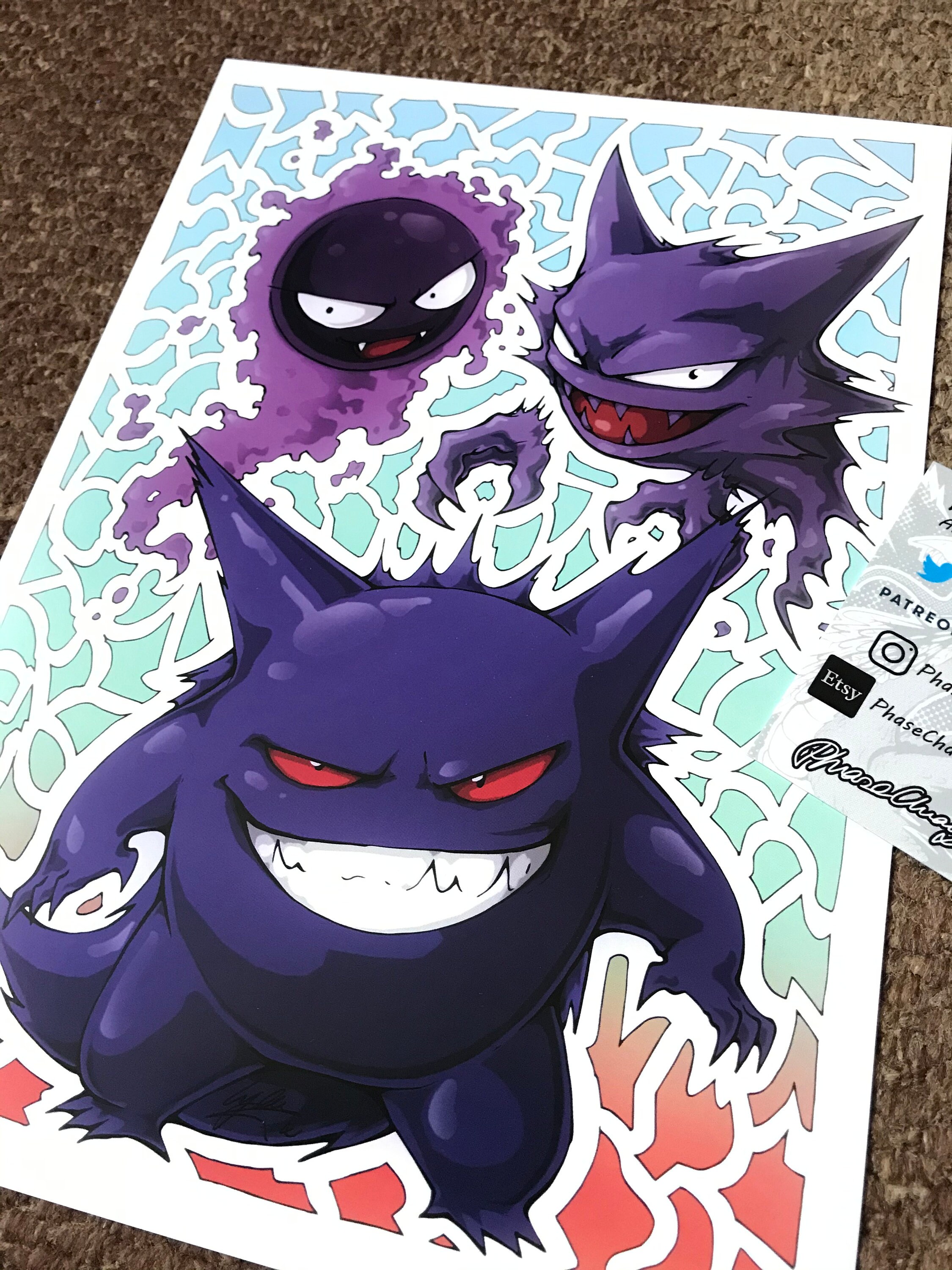 Gastly Haunter Gengar A4 Art Print Phasechan | Etsy UK