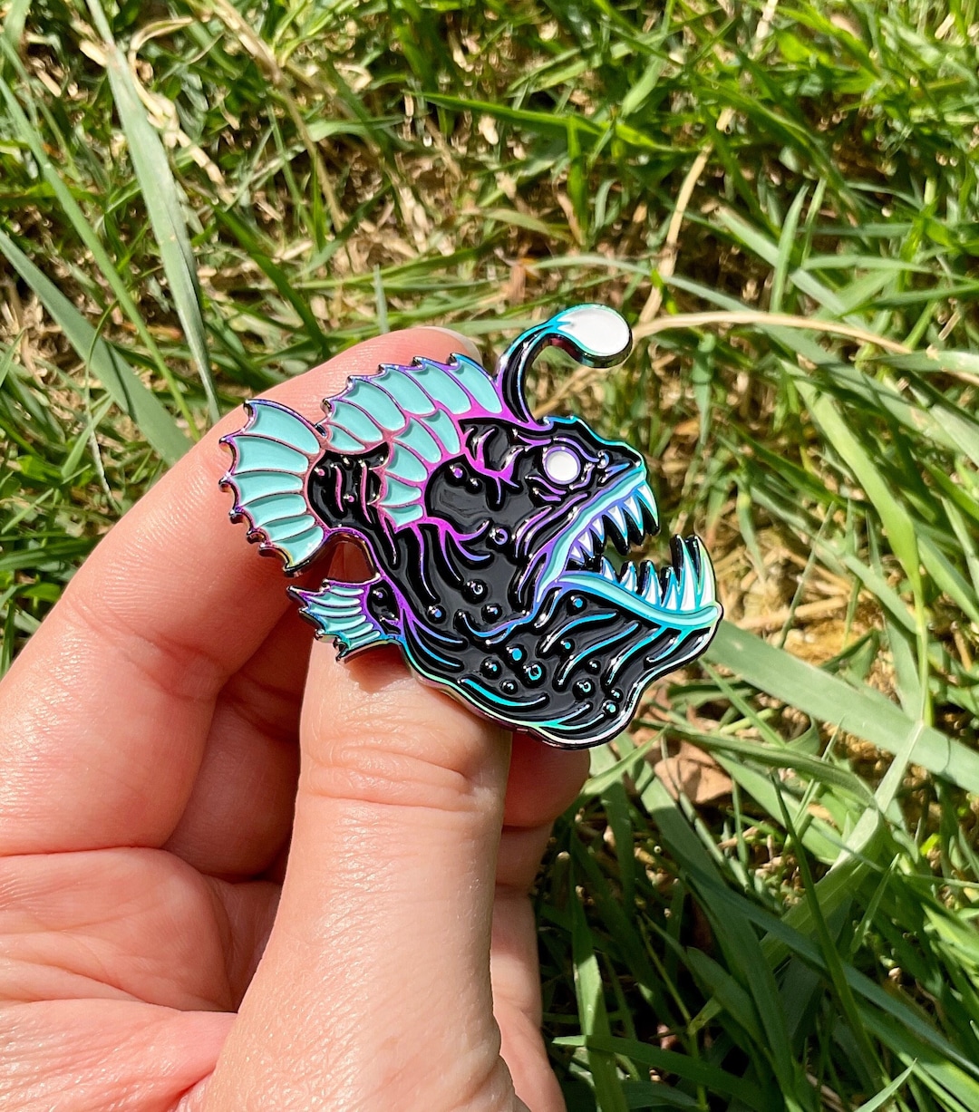 Anglerfish Rainbow Plated Enamel Pin - Etsy