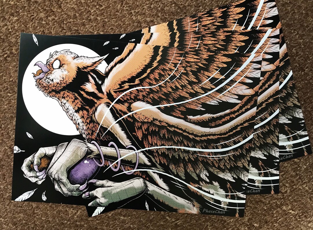 OWL GOD Original Fantasy A4 Art Print Phasechan Dark - Etsy