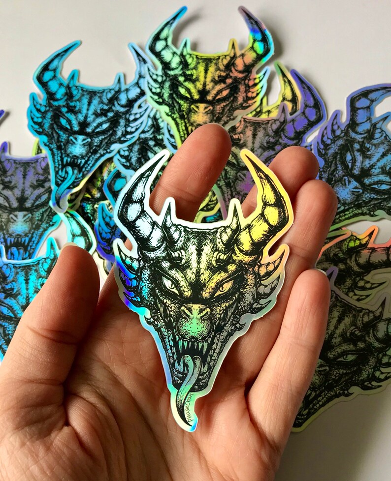 Dragon Head HOLOGRAPHIC Vinyl Sticker Fantasy Sticker - Etsy
