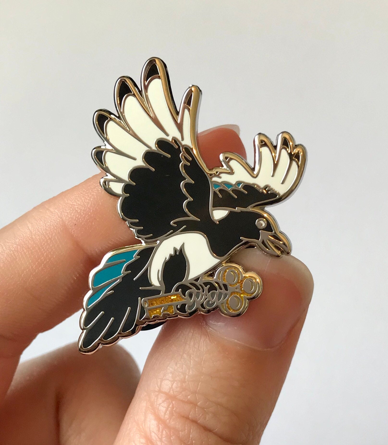 Magpie & Key Silver Hard Enamel Pin Bird Pin Badge Bird - Etsy