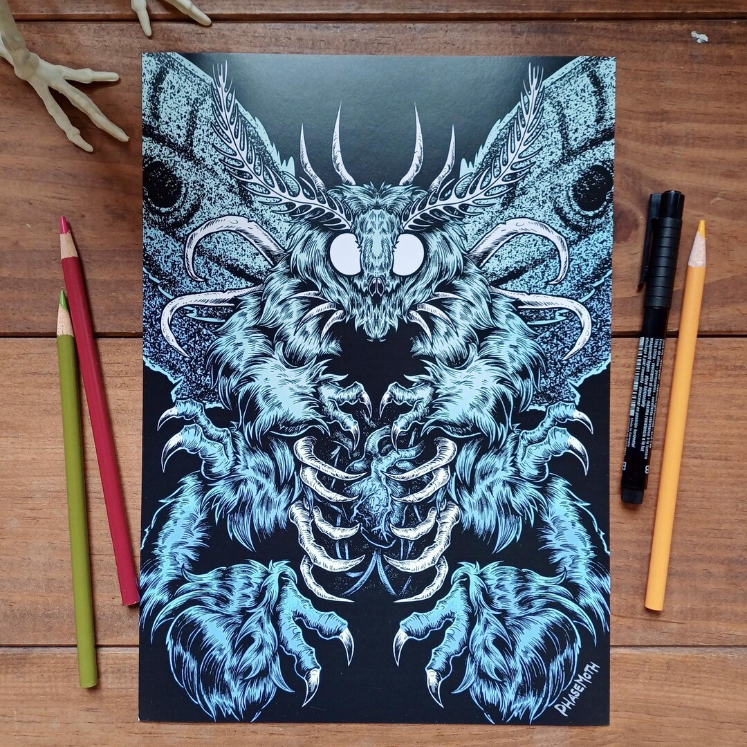 Moth Beast Horror Art Print: Cryptidcore Monster Illustration (A4) - Etsy