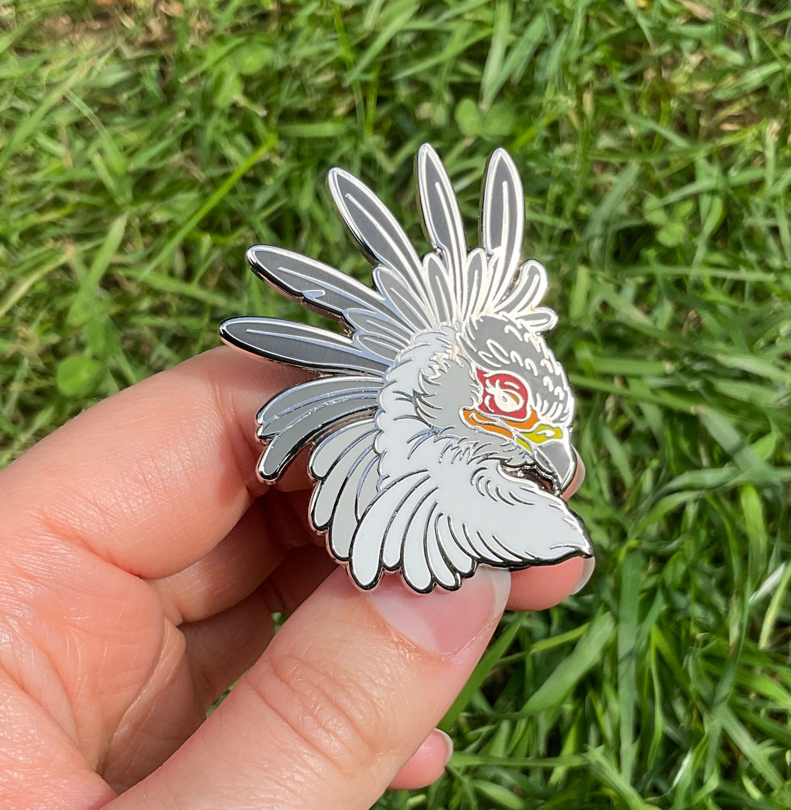 Secretary Bird Silver Hard Enamel Pin: Bird of Prey Badge - Etsy
