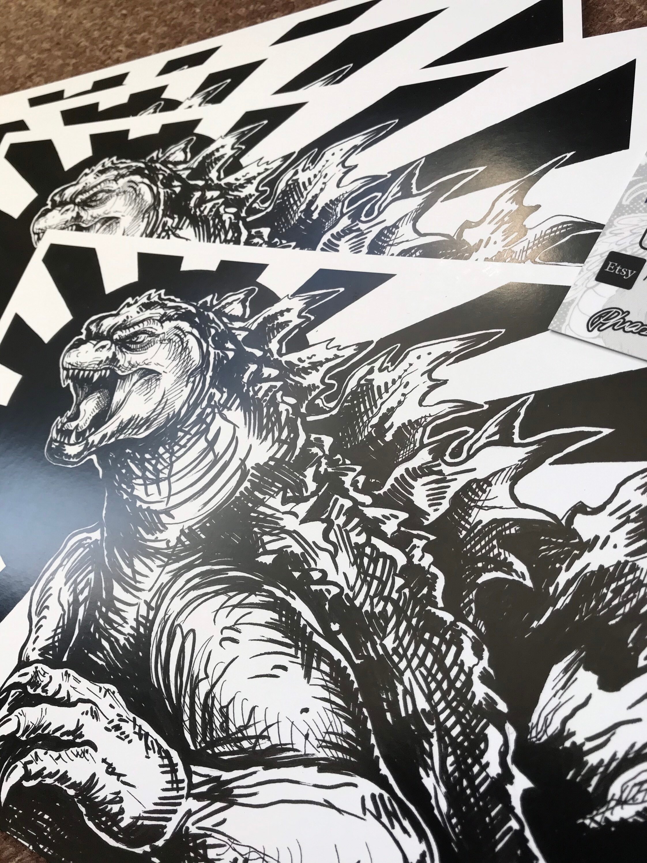 GODZILLA Pen and Ink Original A4 Art Print Phasechan - Etsy UK