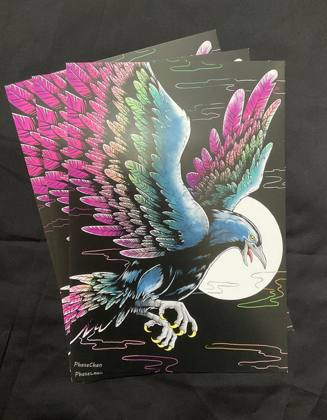 Rainbow Raven Art Print: Dark Fantasy Crow Illustration (A4) - Etsy