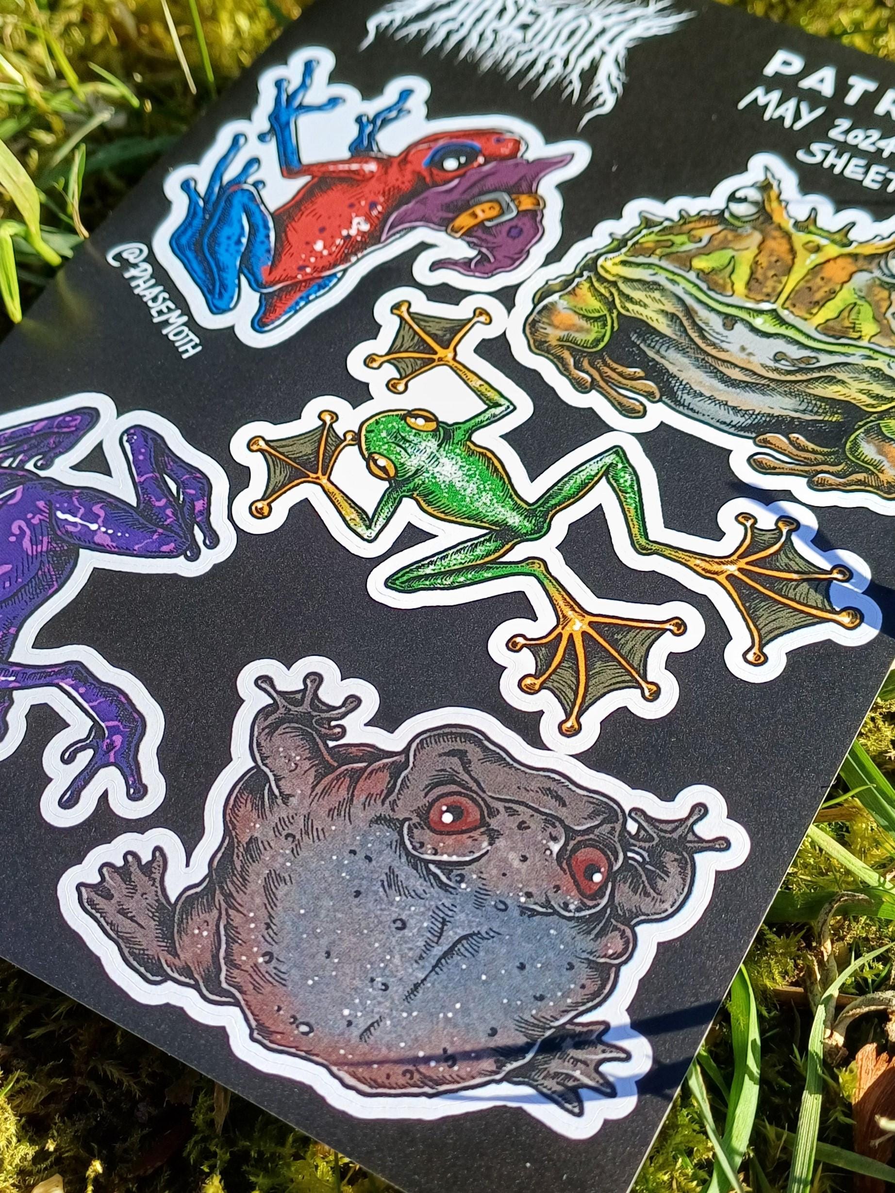 Frogs and Toads Sticker Sheet: Cottagecore Amphibian Vinyl Stickers (A6 ...