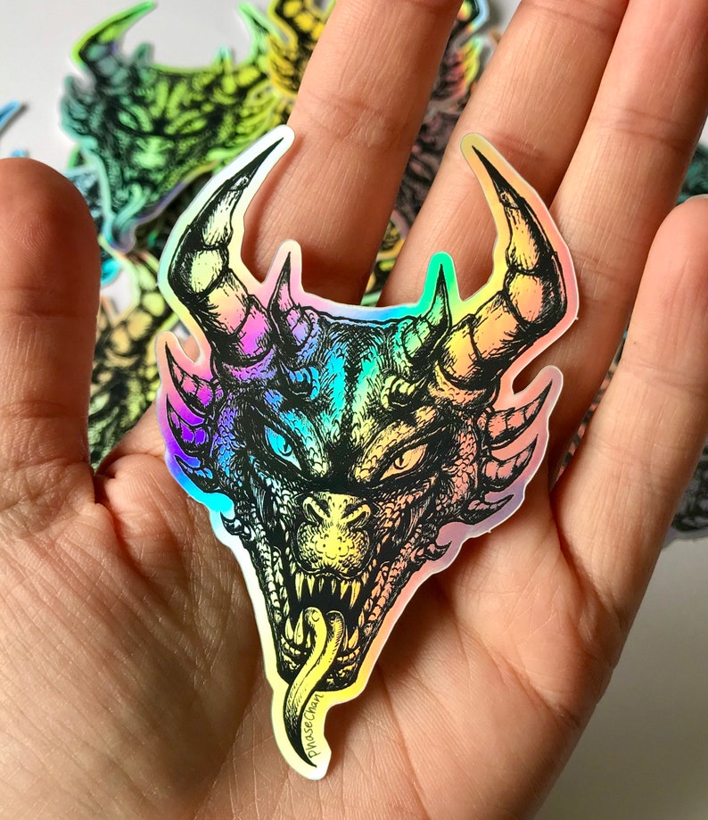 Dragon Head HOLOGRAPHIC Vinyl Sticker Fantasy Sticker - Etsy