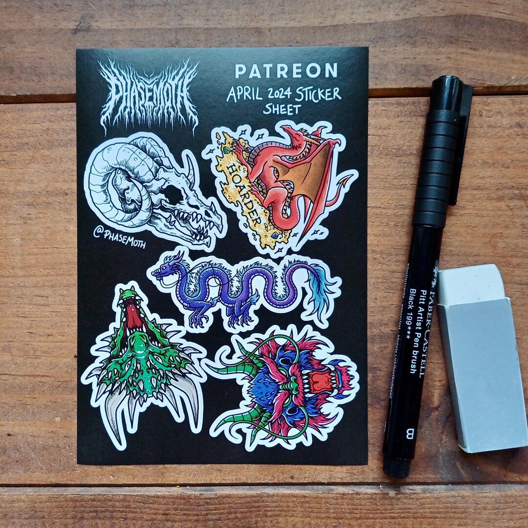 Dragon Sticker Sheet: Skull, Wyvern, Cryptid Art (A6) - Etsy