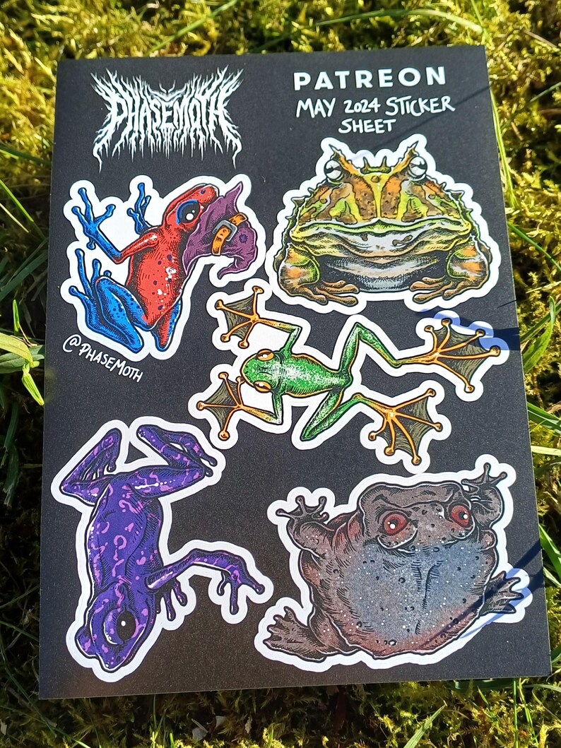 Frogs and Toads Sticker Sheet: Cottagecore Amphibian Vinyl Stickers (A6 ...