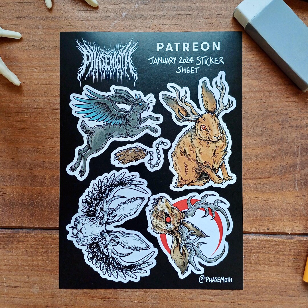 Jackalope Sticker Sheet | A6, Cryptid, Rabbit, Journaling, Alternative ...