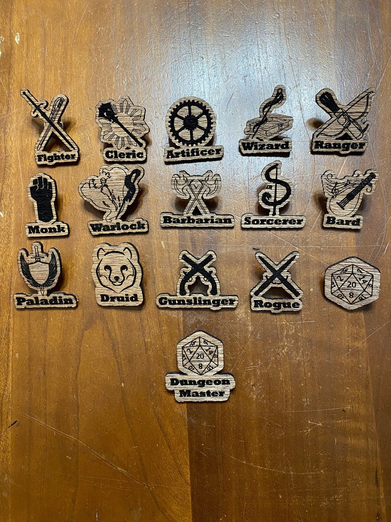 D&D Wooden Class Pins - Etsy