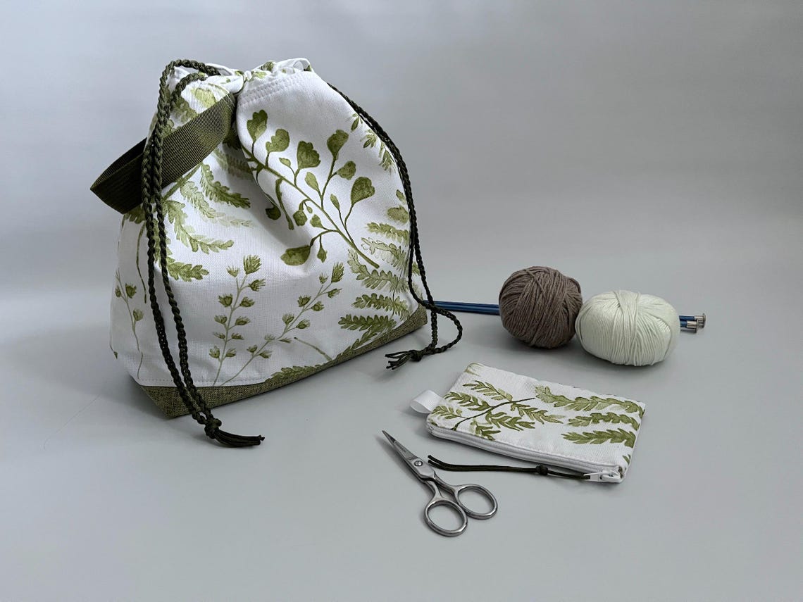 Set of 2 - Drawstring Knitting Bag, Knitter Bag, Crochet Bag, Project ...