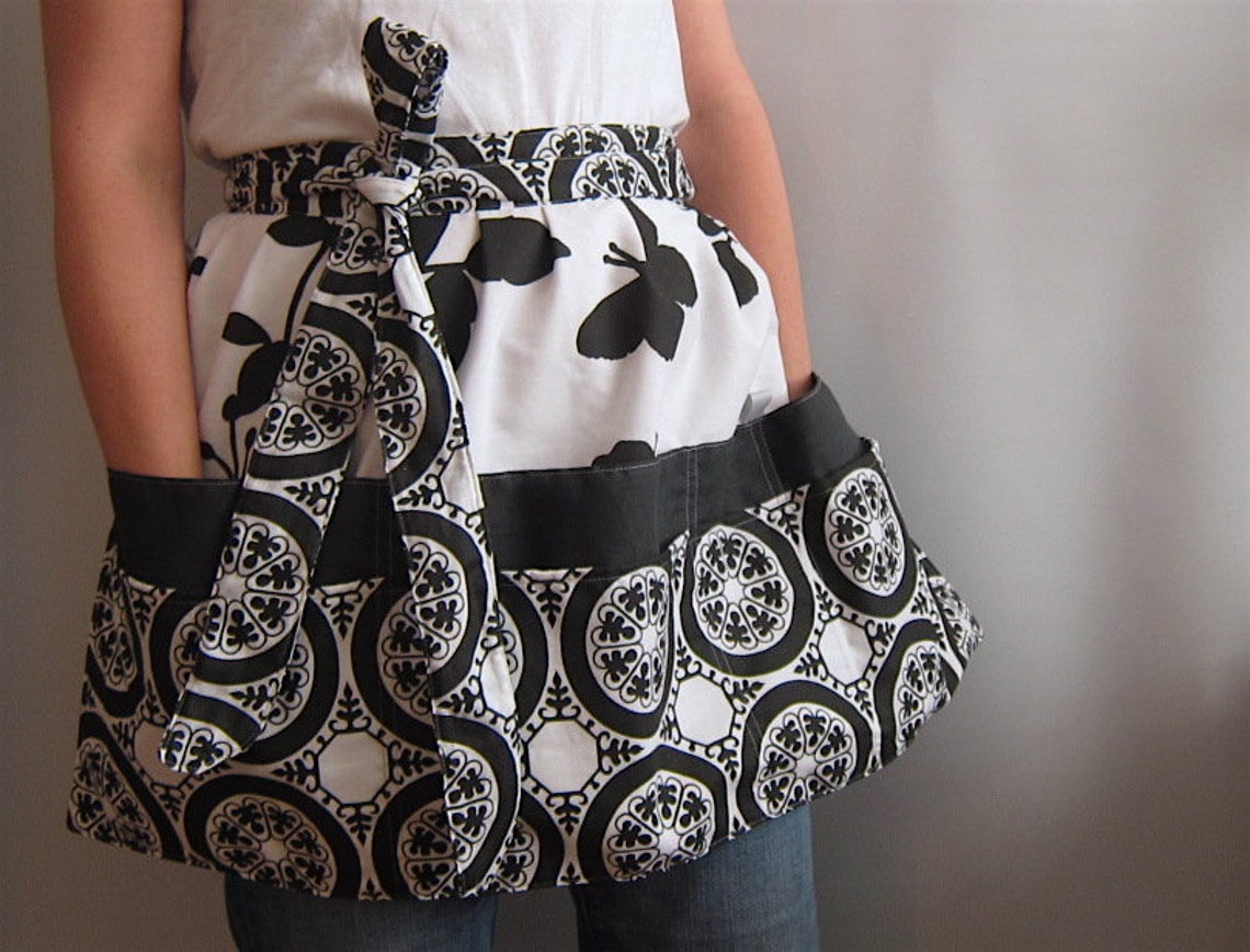 Cafe Apron Hip Apron Half Apron With Pockets Black and - Etsy