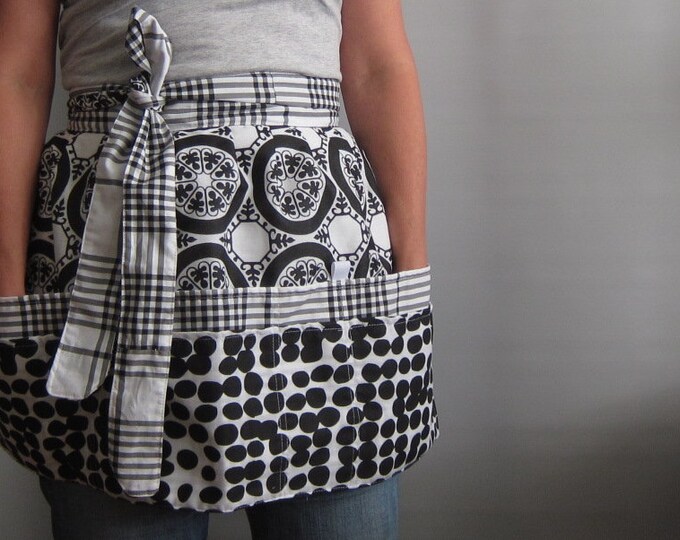 Cafe Apron Hip Apron Half Apron With Pockets Black and | Etsy
