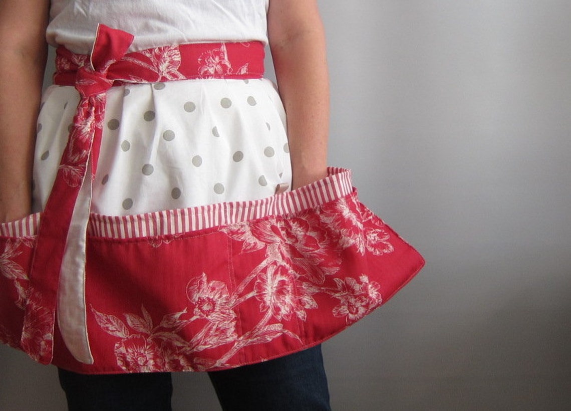Cafe Apron Hip Apron Half Apron With Pockets French Red - Etsy