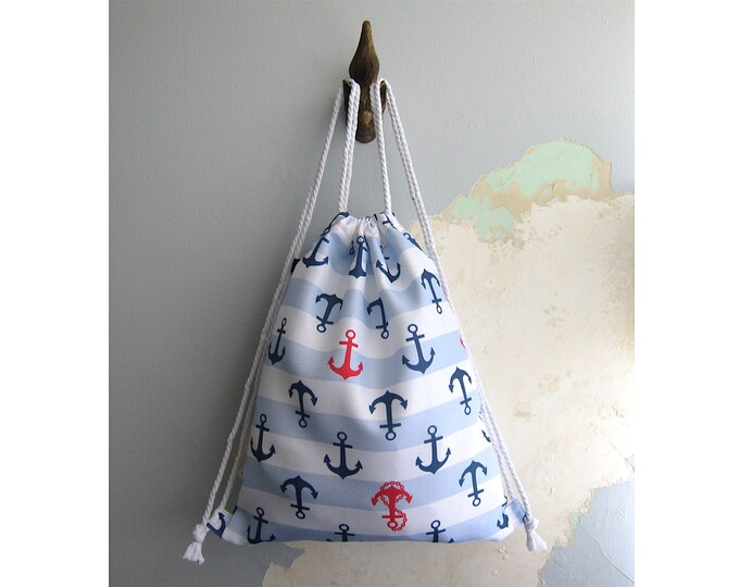 Nautical Drawstring Bag, Nautical Backpack Bag, Nautical Project Bag - Etsy