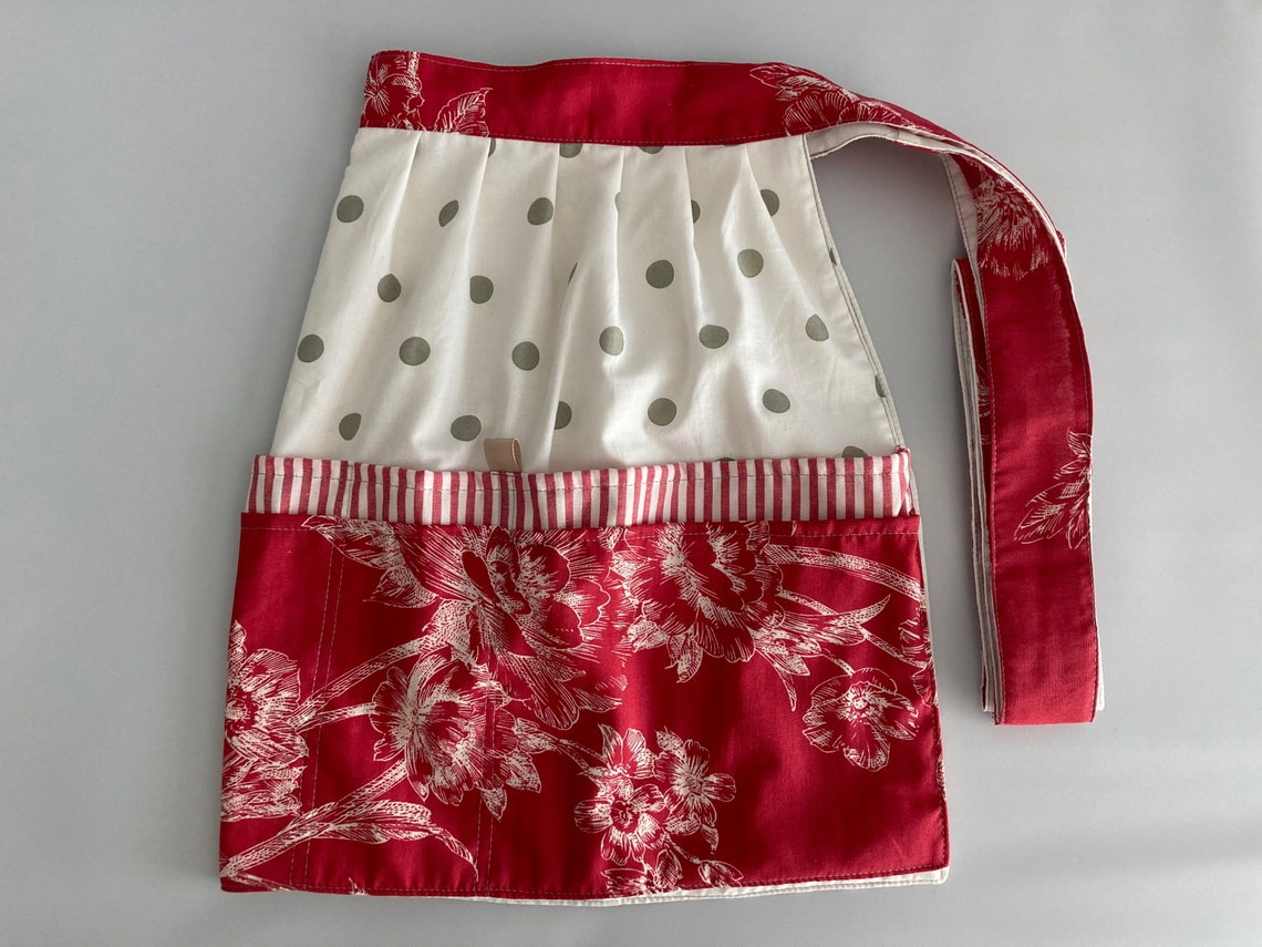 Cafe Apron Hip Apron Half Apron with pockets French red | Etsy