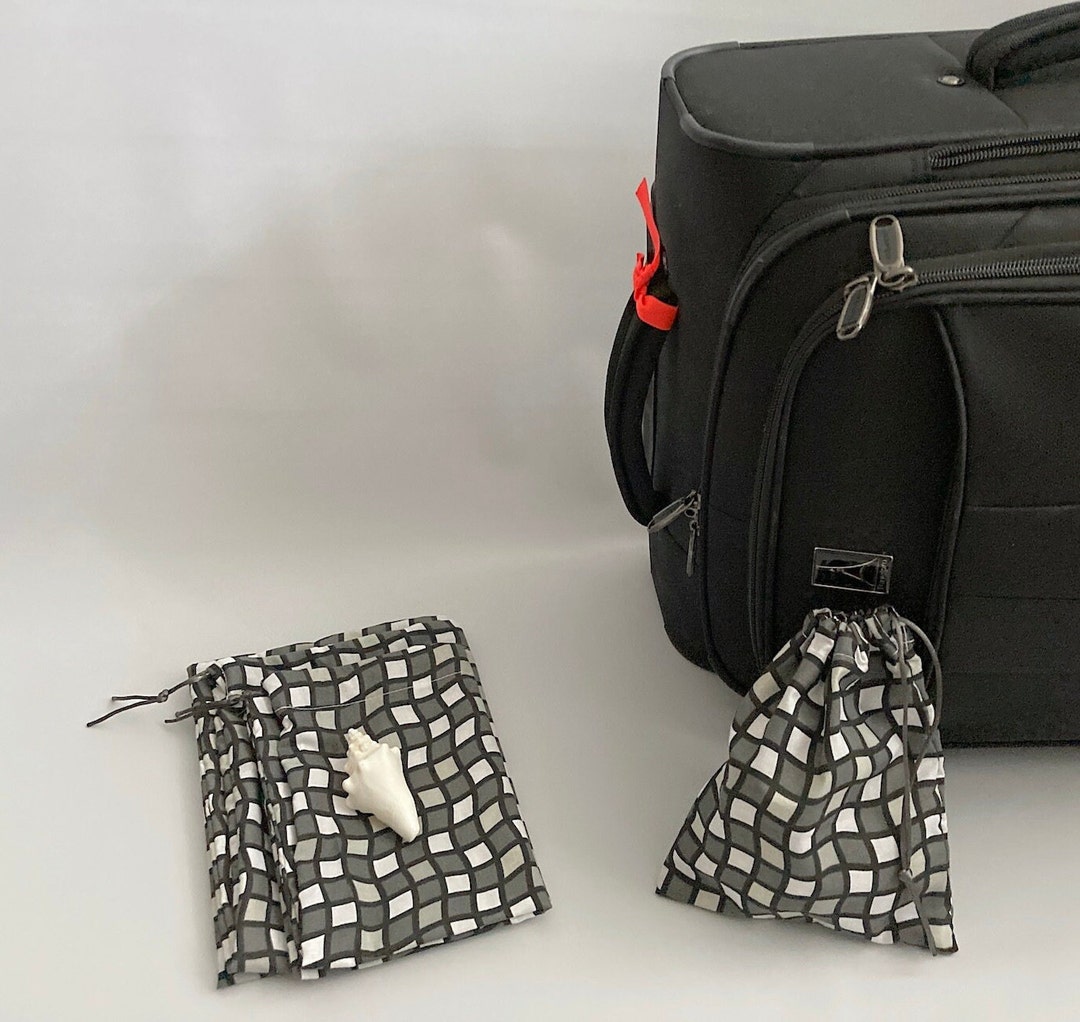 Checker Travel Organizer Bags - Set of 3, Cotton-polyester Drawstring ...