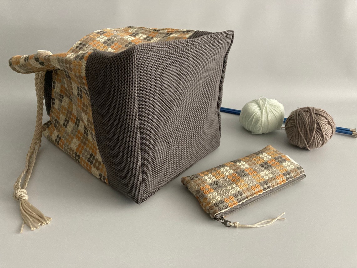 Set of 2 Drawstring Basket Knitting Bag Knitter Bag Yarn - Etsy