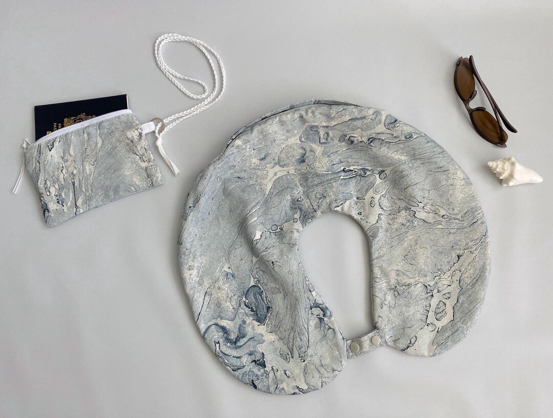 Set of 2 - Travel Neck Pillow Bag With Zipper & Passport Case, Travel ...