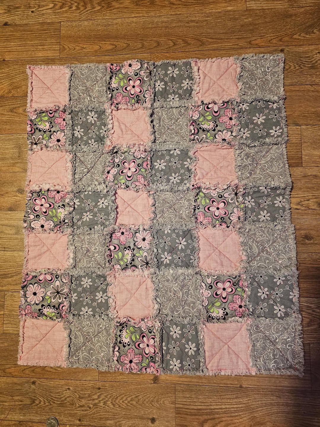 Pink and Gray Theme Baby Rag Quilt Kit. - Etsy