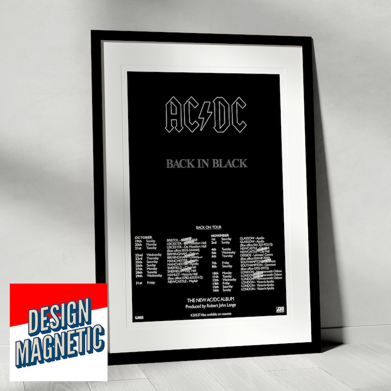 AC/DC Back in Black 1980 Tour Vinyl Album Wall Art Poster Print Highway ...
