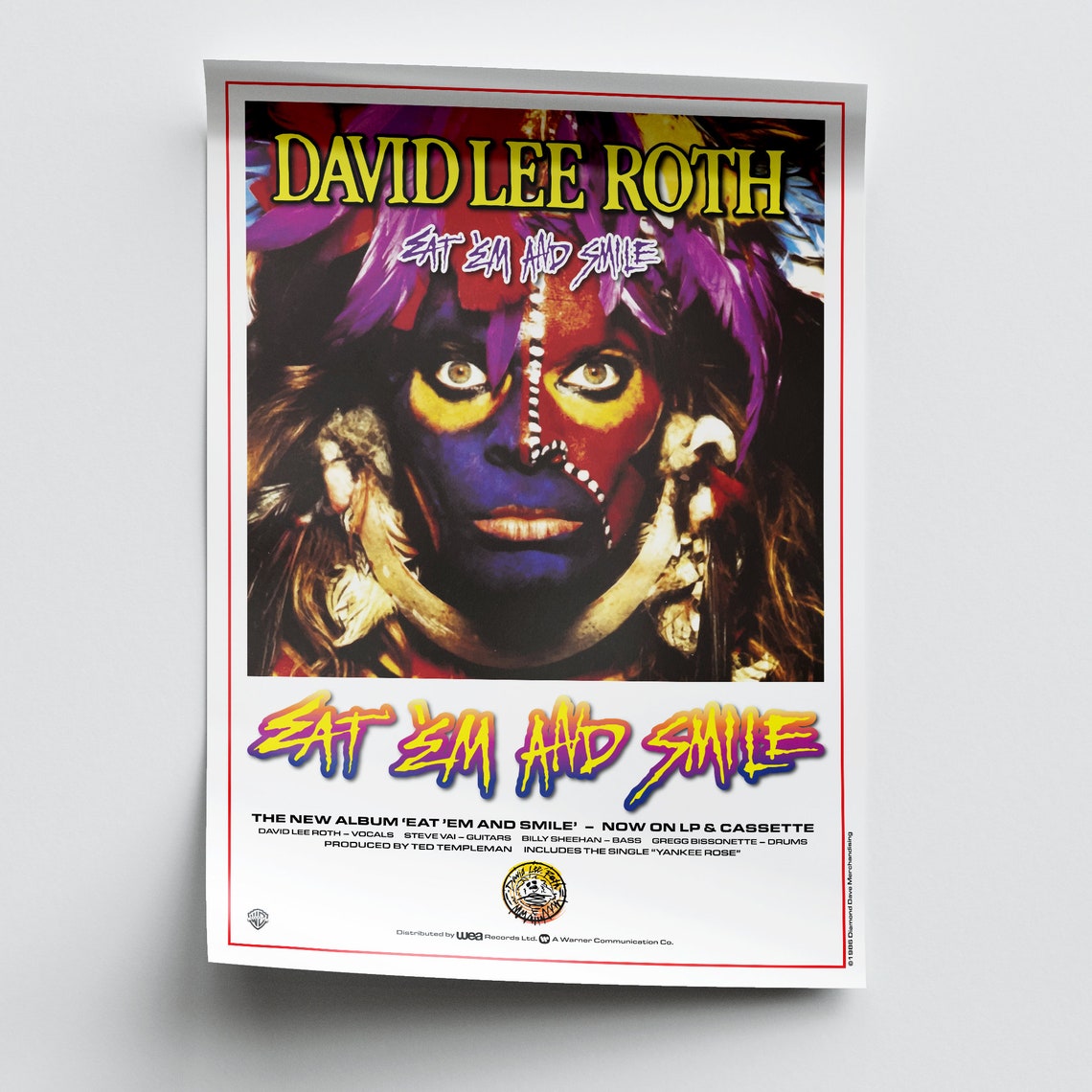 David Lee Roth Eat Em and Smile 1986 Album Poster FREE - Etsy UK