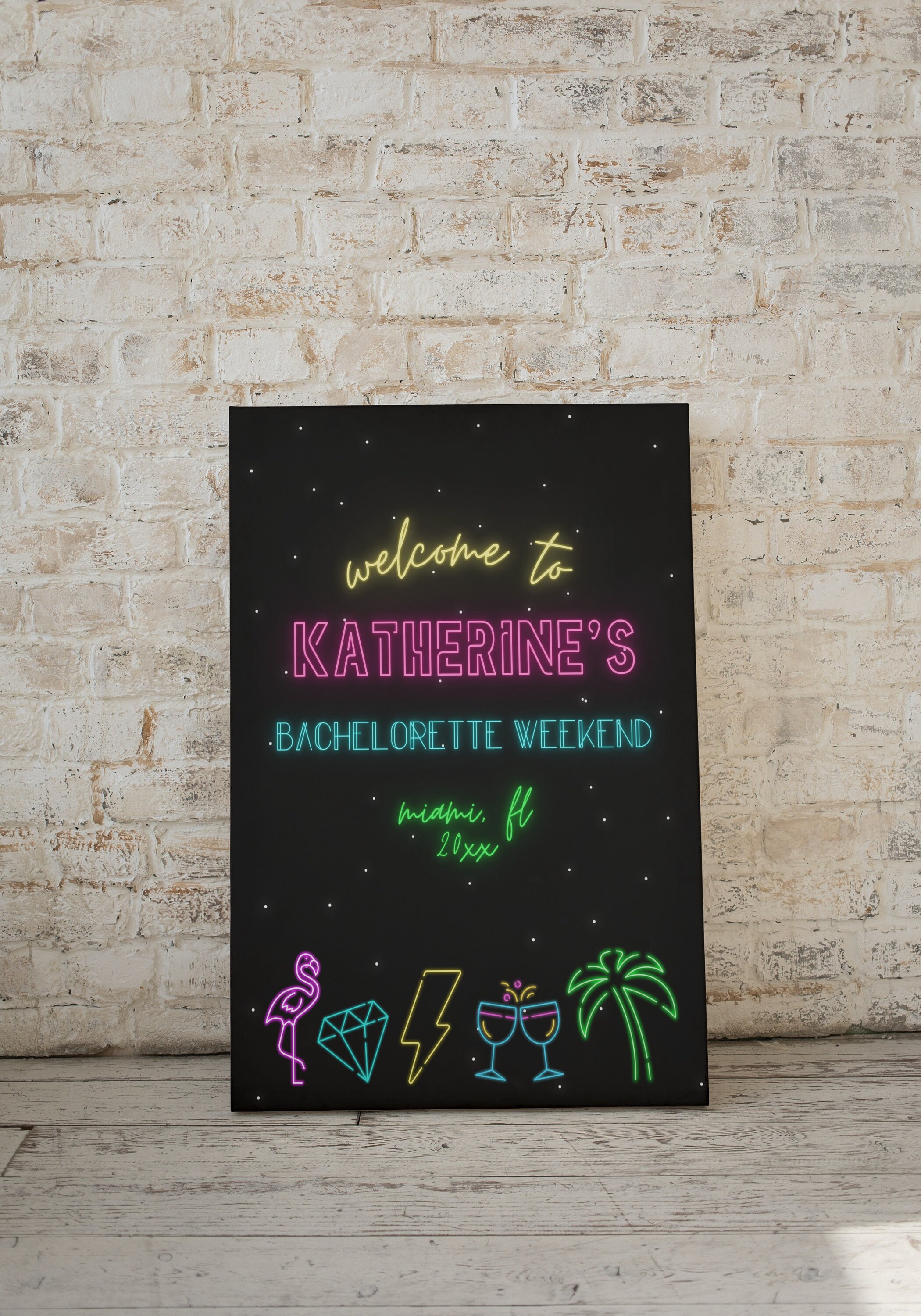 Neon Bachelorette Party Welcome Sign Miami Beach Bachelorette - Etsy