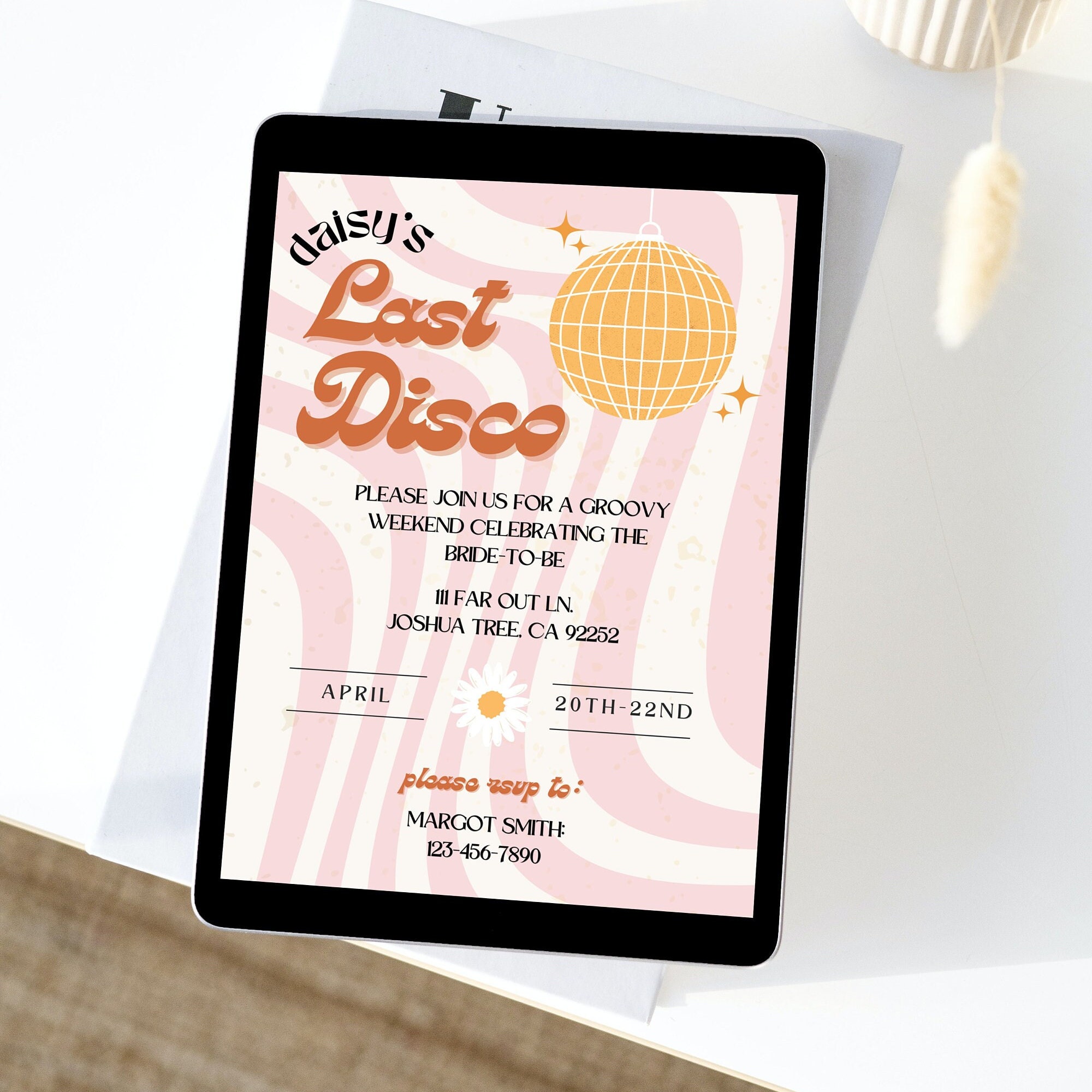 Last Disco Bachelorette Party Invitation: Groovy Retro Theme (editable ...