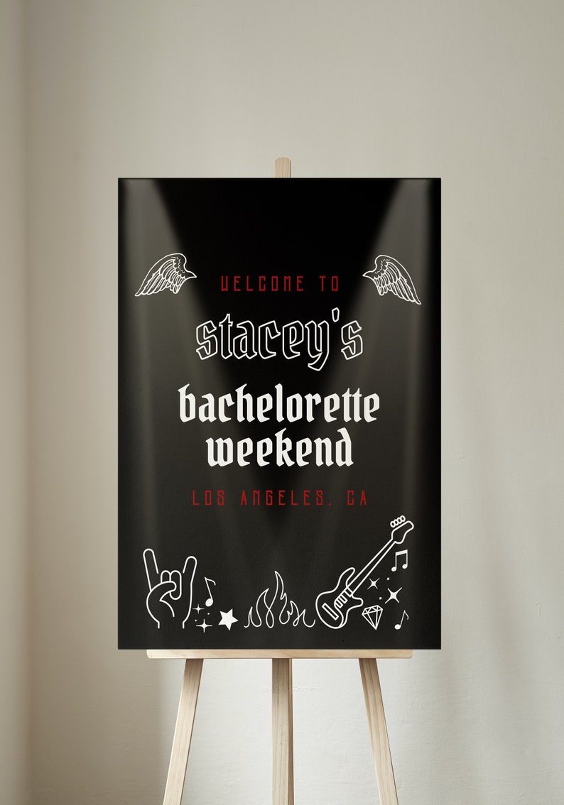 Black Rock and Roll Bachelorette Party Welcome Sign, Bach Tour ...