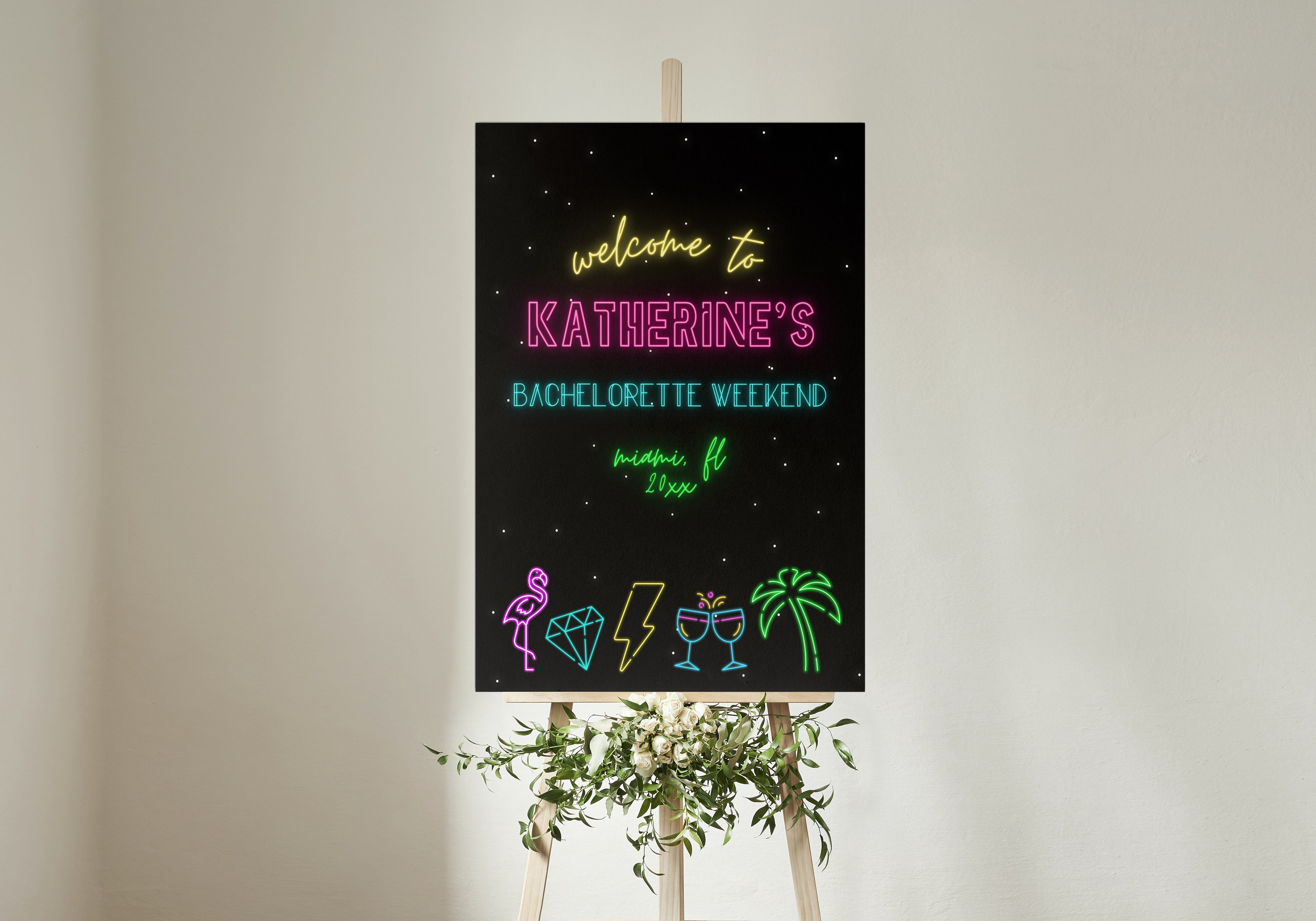 Neon Bachelorette Party Welcome Sign Miami Beach Bachelorette - Etsy