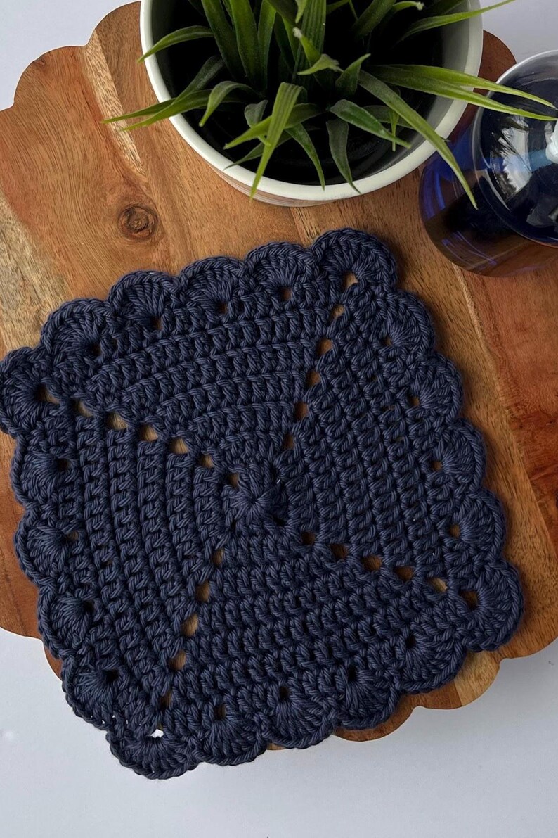 Dark Denim Blue Crochet Cotton Dishcloth | Eco-friendly Kitchen Decor ...