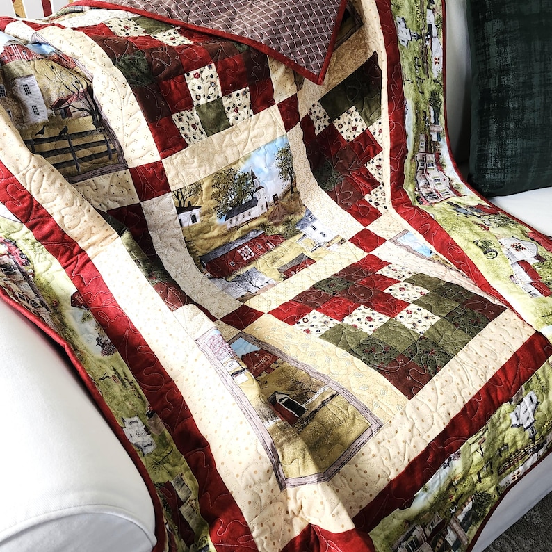 Country Farmhouse Patchwork Quilt – Handmade With Covered Bridges and ...