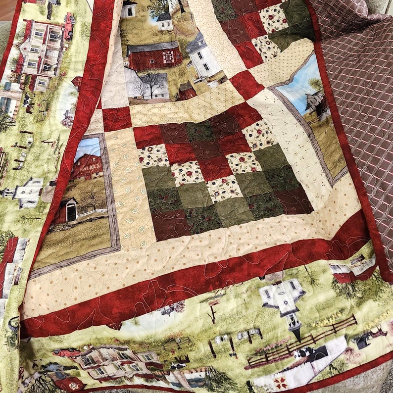Country Farmhouse Patchwork Quilt – Handmade With Covered Bridges and ...