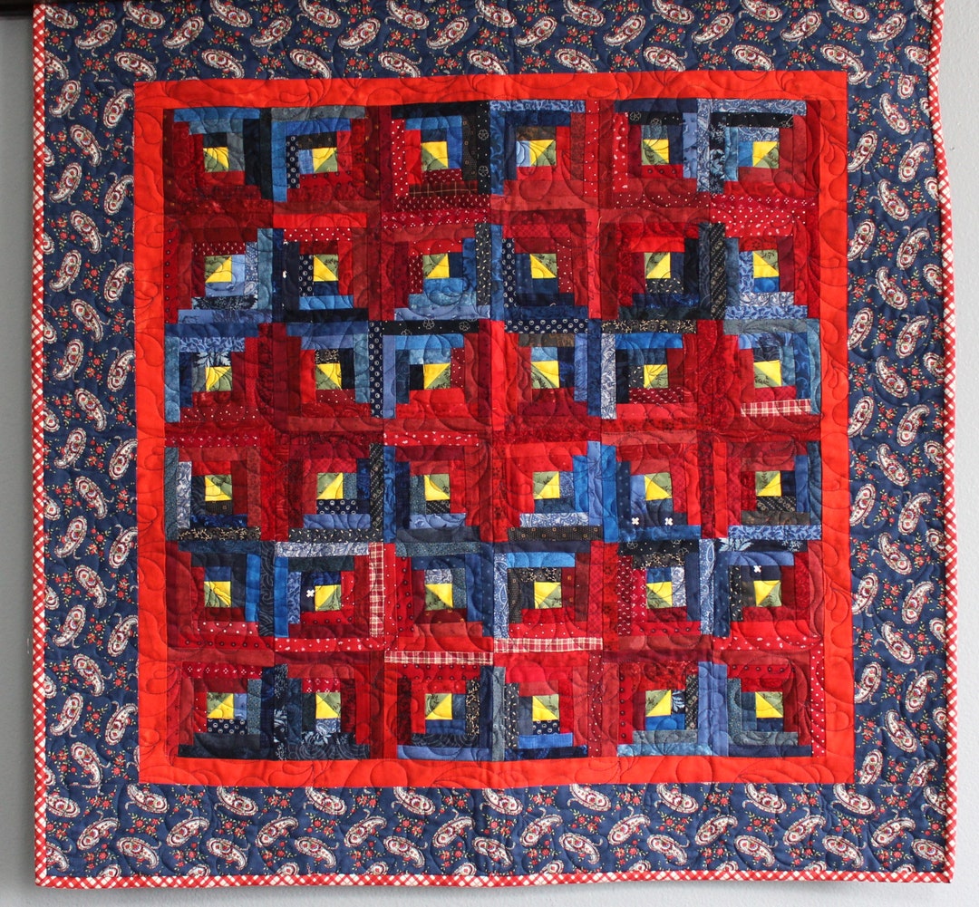 Quilted Log Cabin Table Topper, Patchwork Topper Quilt, Americana Decor ...