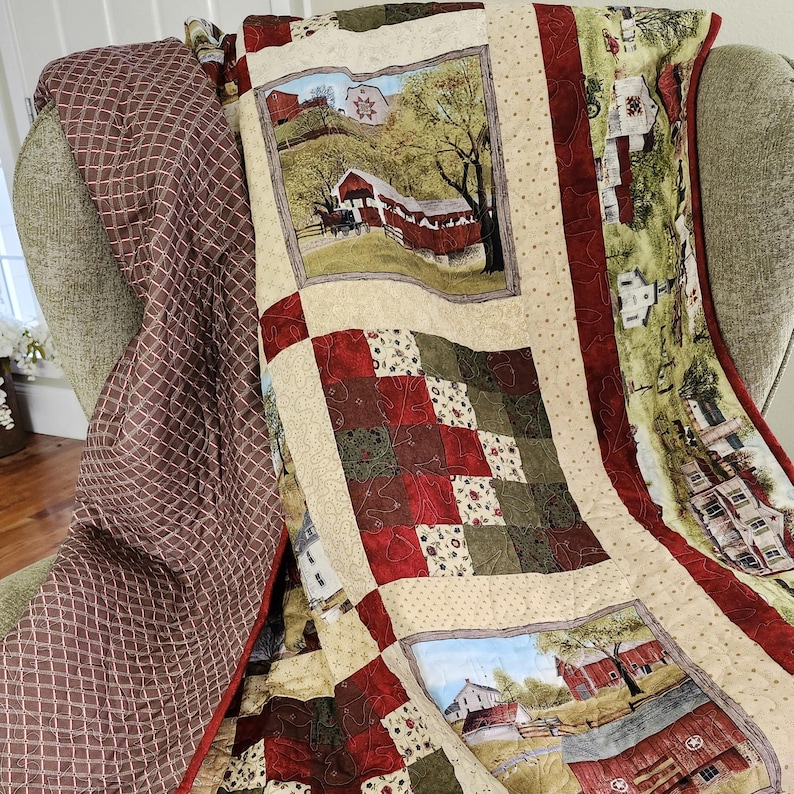Country Farmhouse Patchwork Quilt – Handmade With Covered Bridges and ...